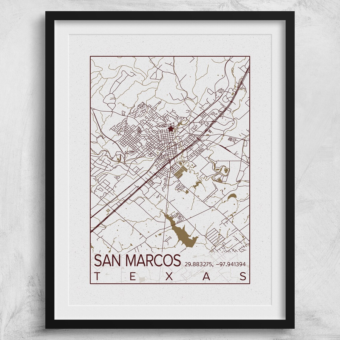 San Marcos Map Texas State University Print City of San Marcos - Etsy