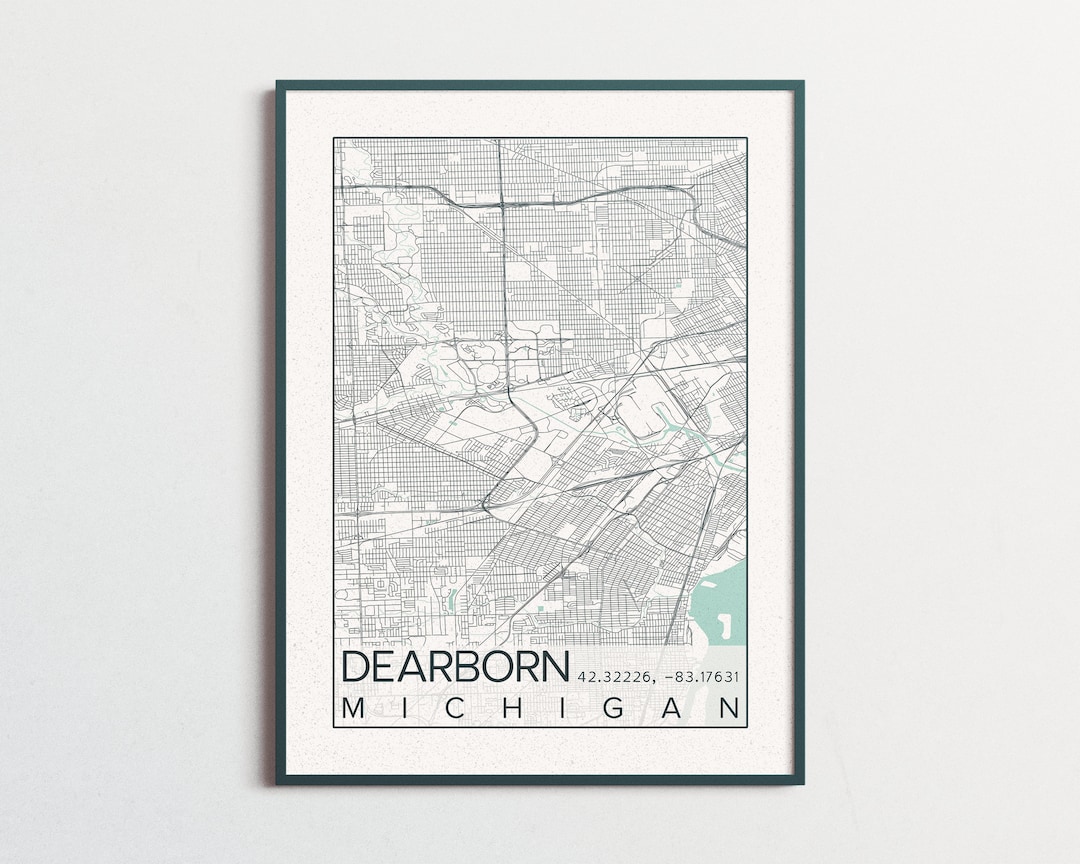 Dearborn City Map Print Poster Blue Green Dearborn Down River Michigan ...