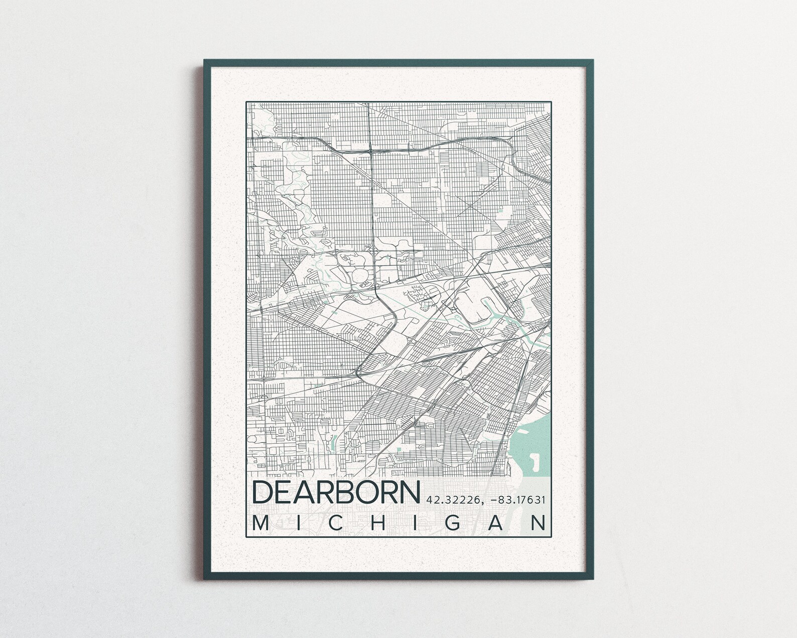 Dearborn City Map Print Poster Blue Green Dearborn Down River - Etsy
