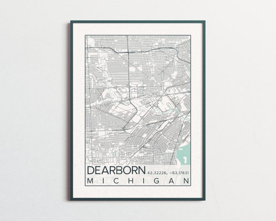 Dearborn City Map Print Poster Blue Green Dearborn Down River - Etsy