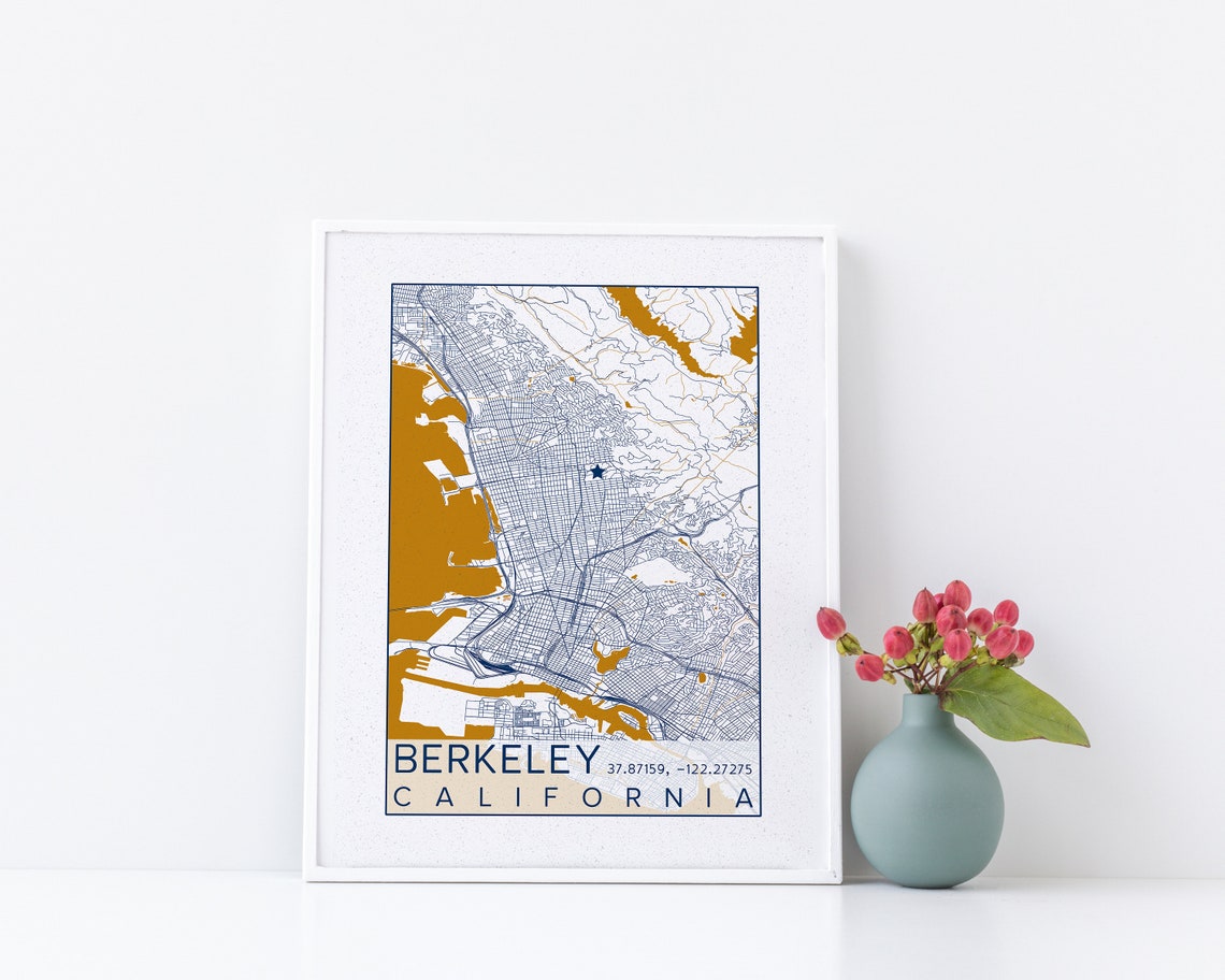 Berkeley California Map Poster UC Berkeley Print City Golden | Etsy