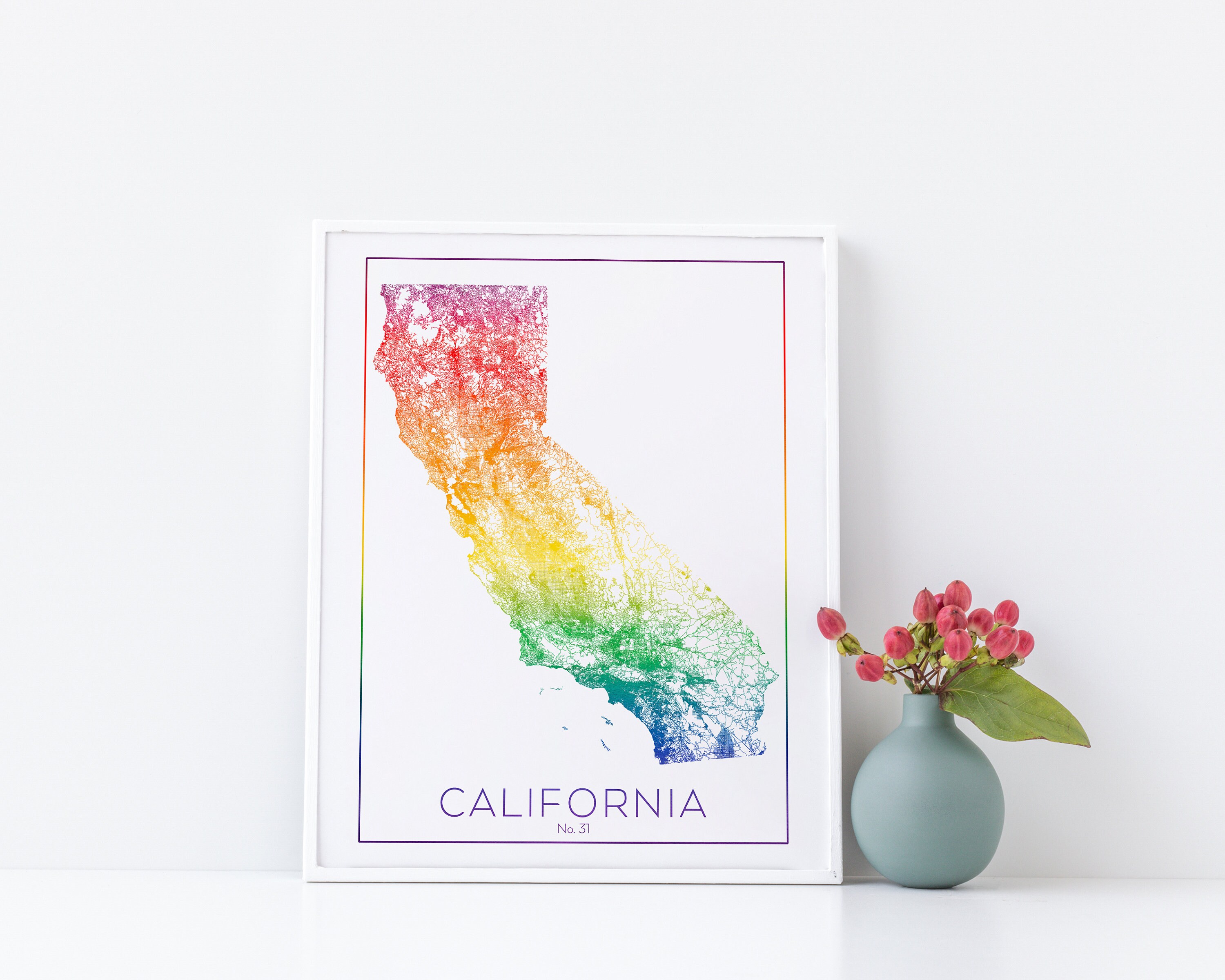 California CA State Map Road Map Roadways Different Custom | Etsy