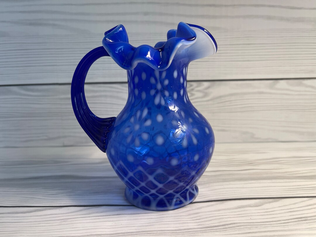 Vintage LG Wright Cobalt Blue Opalescent Christmas Snowflake Tall Cream ...