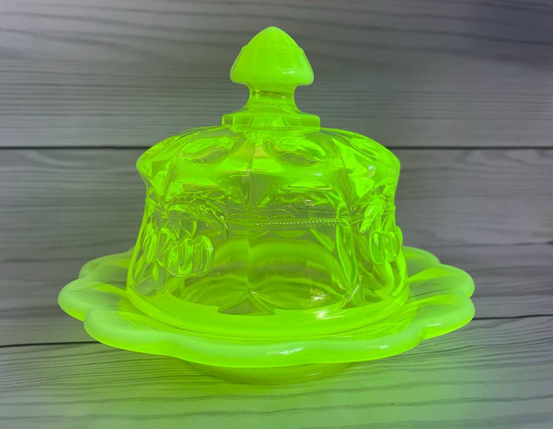 Vintage Mosser Glass Vaseline Opalescent Cherry and Cable - Etsy