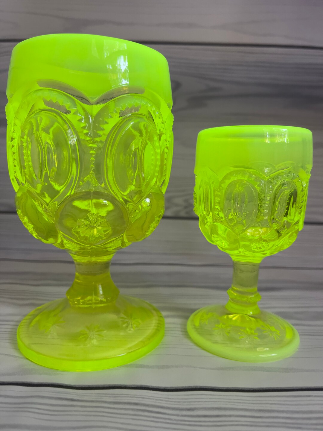 Vintage LG Wright by Fenton Vaseline Glass Opalescent Moon and Stars ...