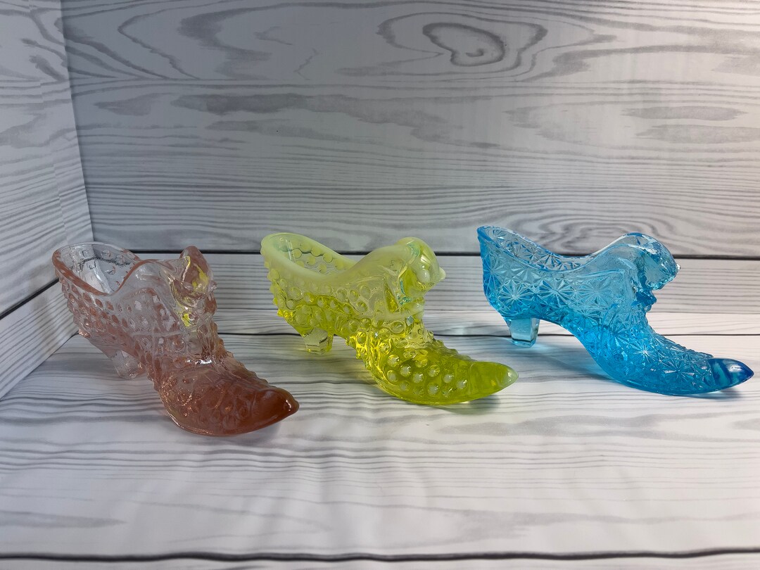 Vintage Fenton Cat Head Slippers - Blue, Rose Cranberry and Green ...