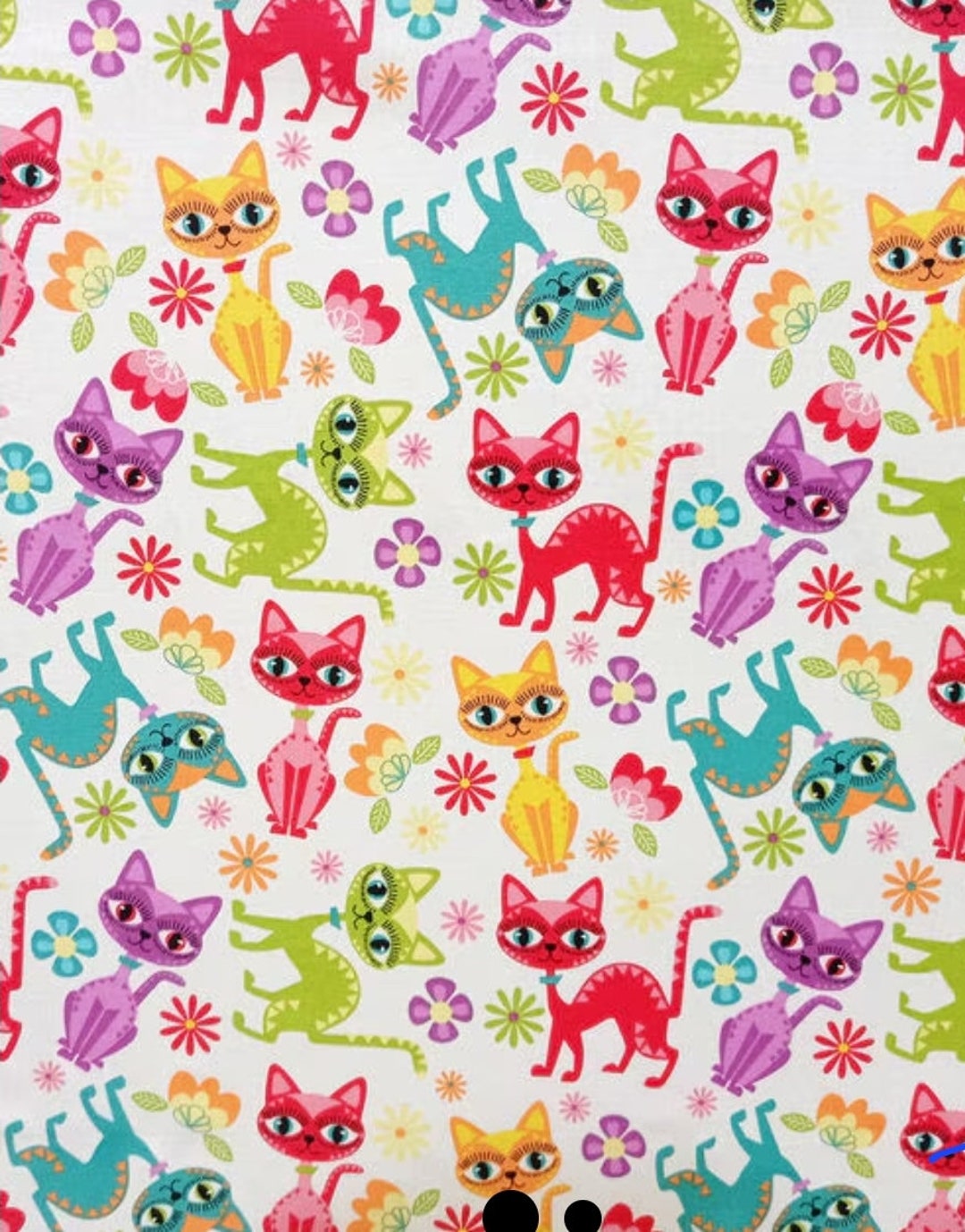 Crazy Colorful Cats on White Cotton Fabric - Etsy