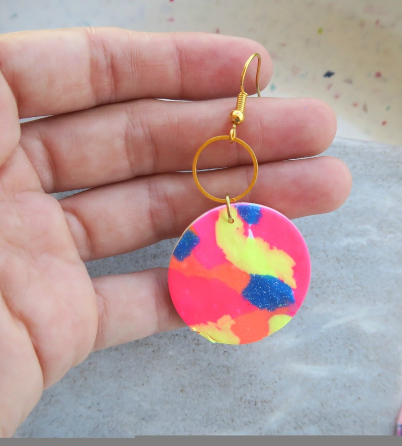 Multicolor Earrings Handmade With Polymer Clay Neon Clay | Etsy