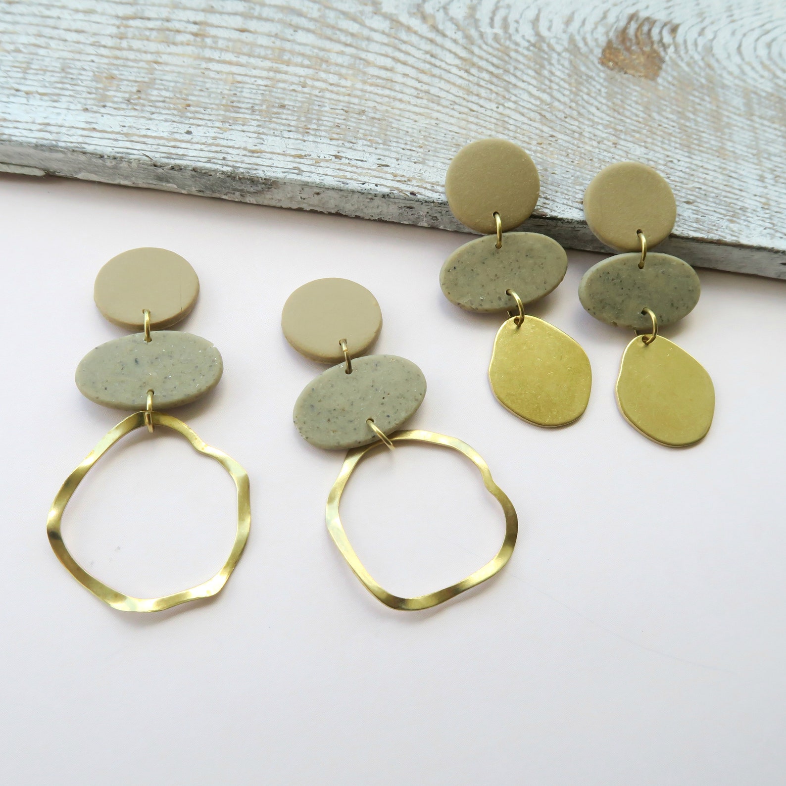 Neutral tone wavy earrings polymer clay earrings abstract | Etsy