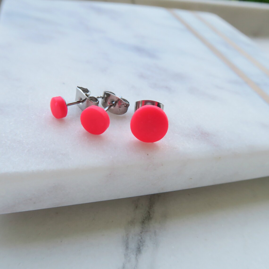 Neon stud earrings matte black studs unisex men studs | Etsy