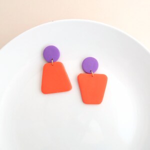 Purple and Orange Trapezoid Geometric Earrings Handmade With Polymer ...