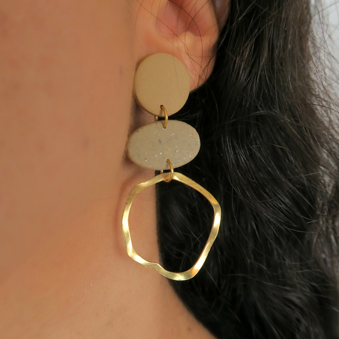 Neutral Tone Wavy Earrings Polymer Clay Earrings Abstract - Etsy