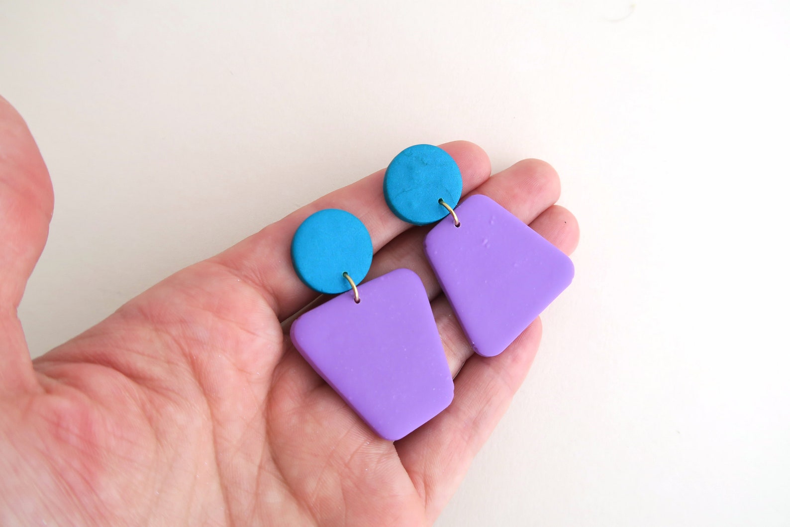 Purple and Orange Trapezoid Geometric Earrings Handmade With Polymer ...