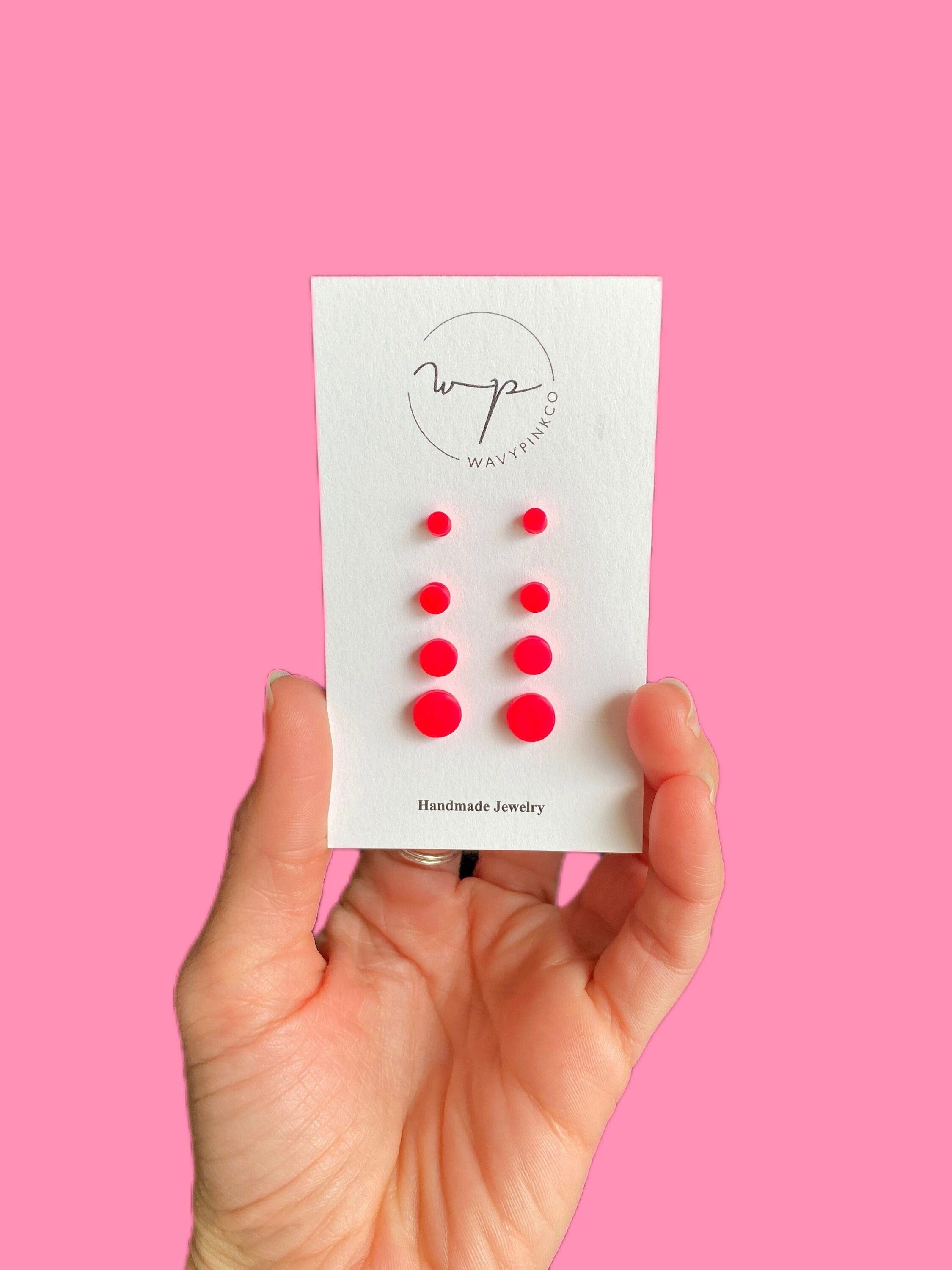 Neon Pink Stud Earrings Handmade With Polymer Clay| Second Piercing ...