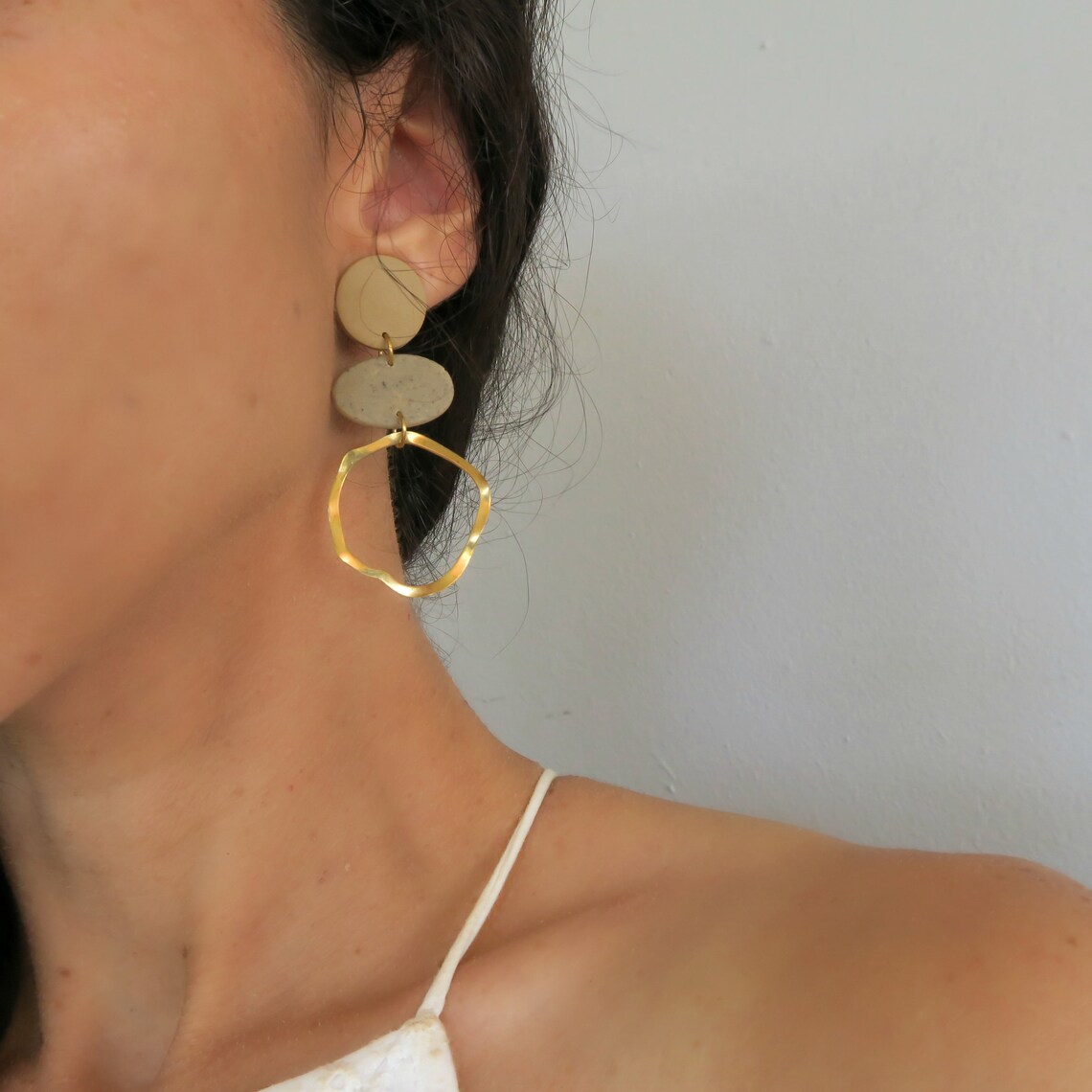 Neutral tone wavy earrings polymer clay earrings abstract | Etsy