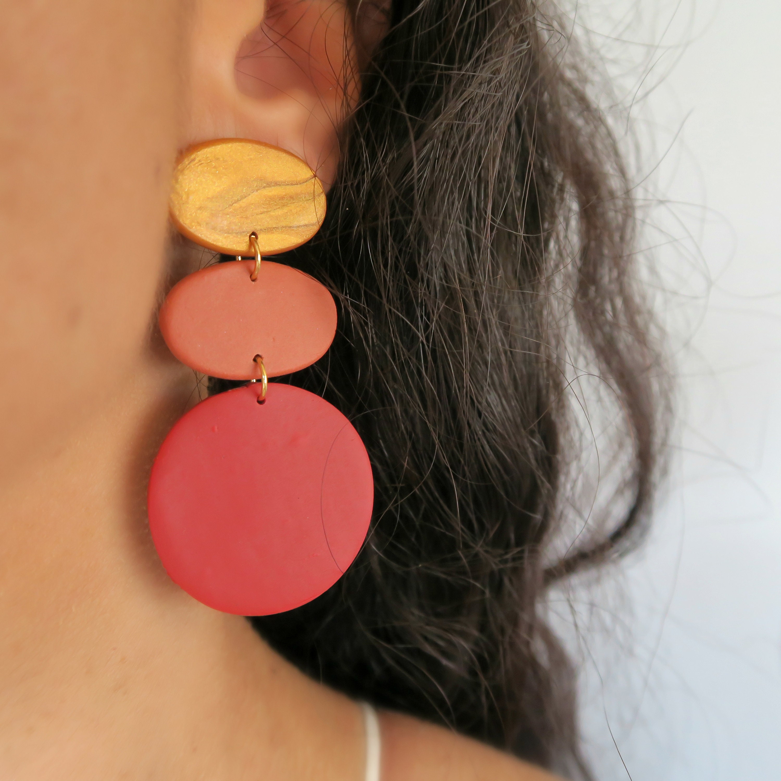 Abstract Dangle Earrings| Statement Earrings| Red Polymer Clay Earrings ...