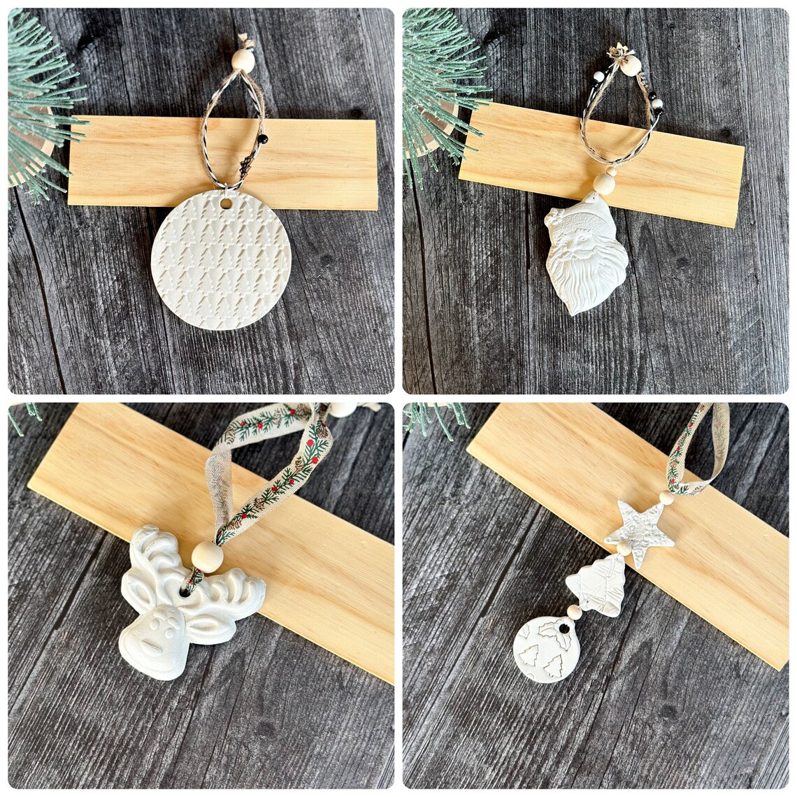 Christmas Ornaments Handmade Clay Tree Decoration White Boho - Etsy