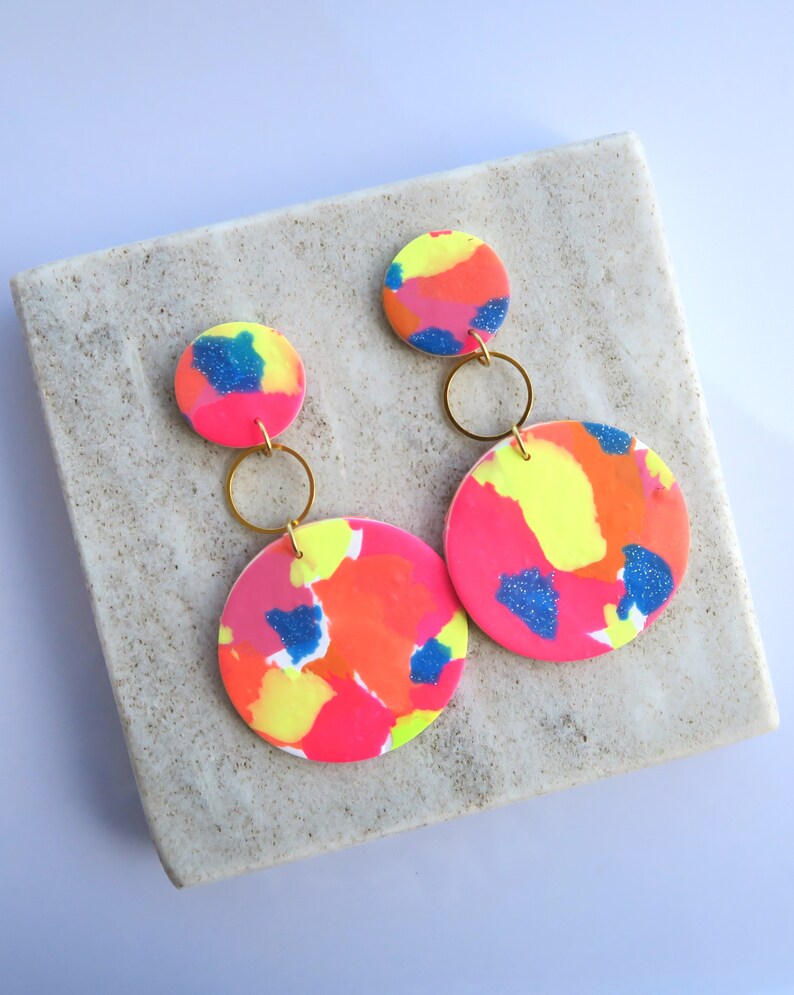 Funky colorful earrings unique modern jewelry rainbow clay | Etsy