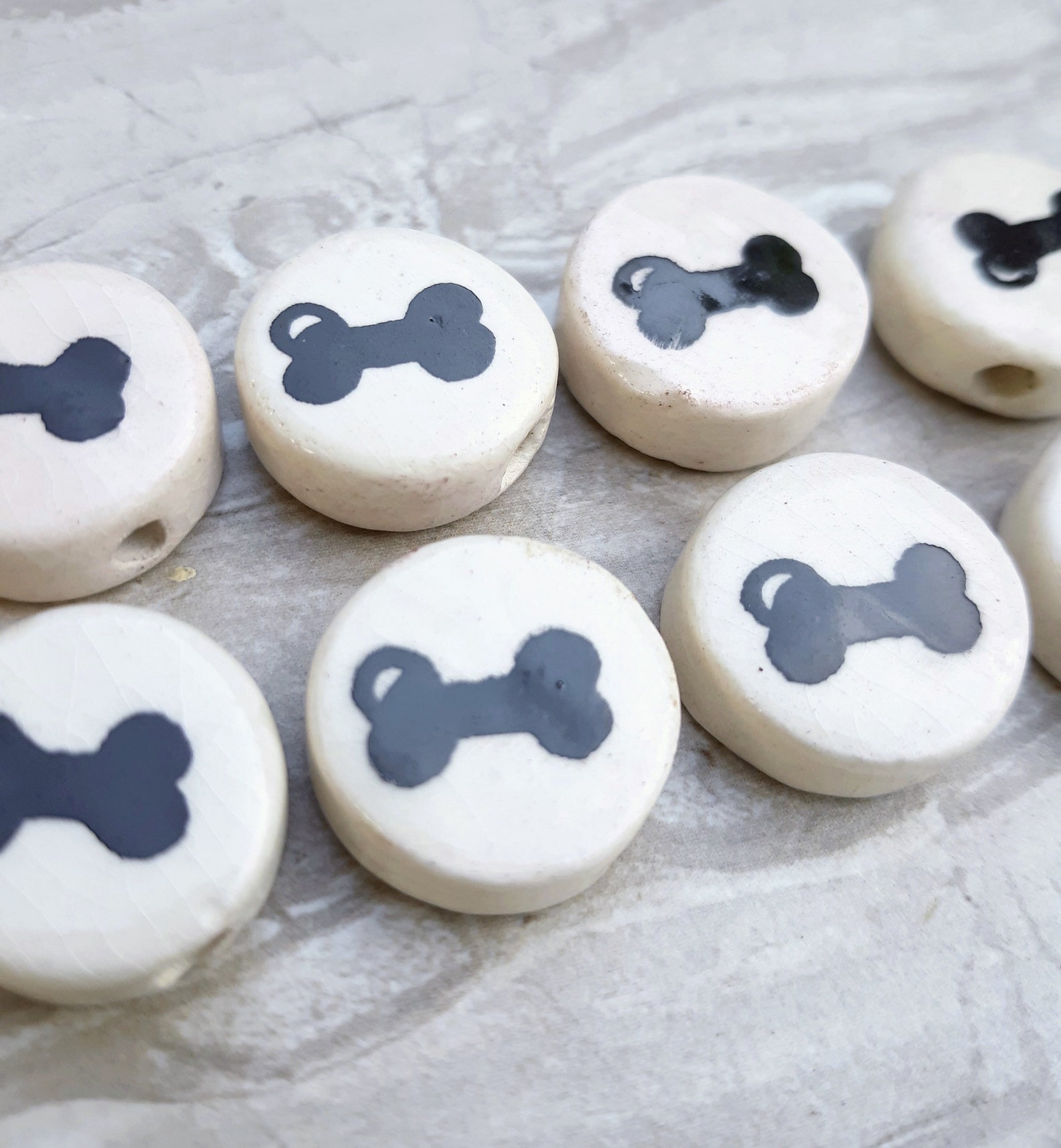 Vintage dog bone beads ceramic beads beading set of 8 | Etsy