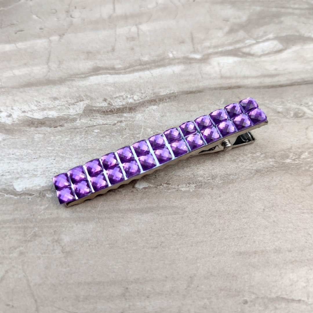 Purple Rhinestone Barrette, Double Bar, Alligator Clip, Gem Hair Clip ...