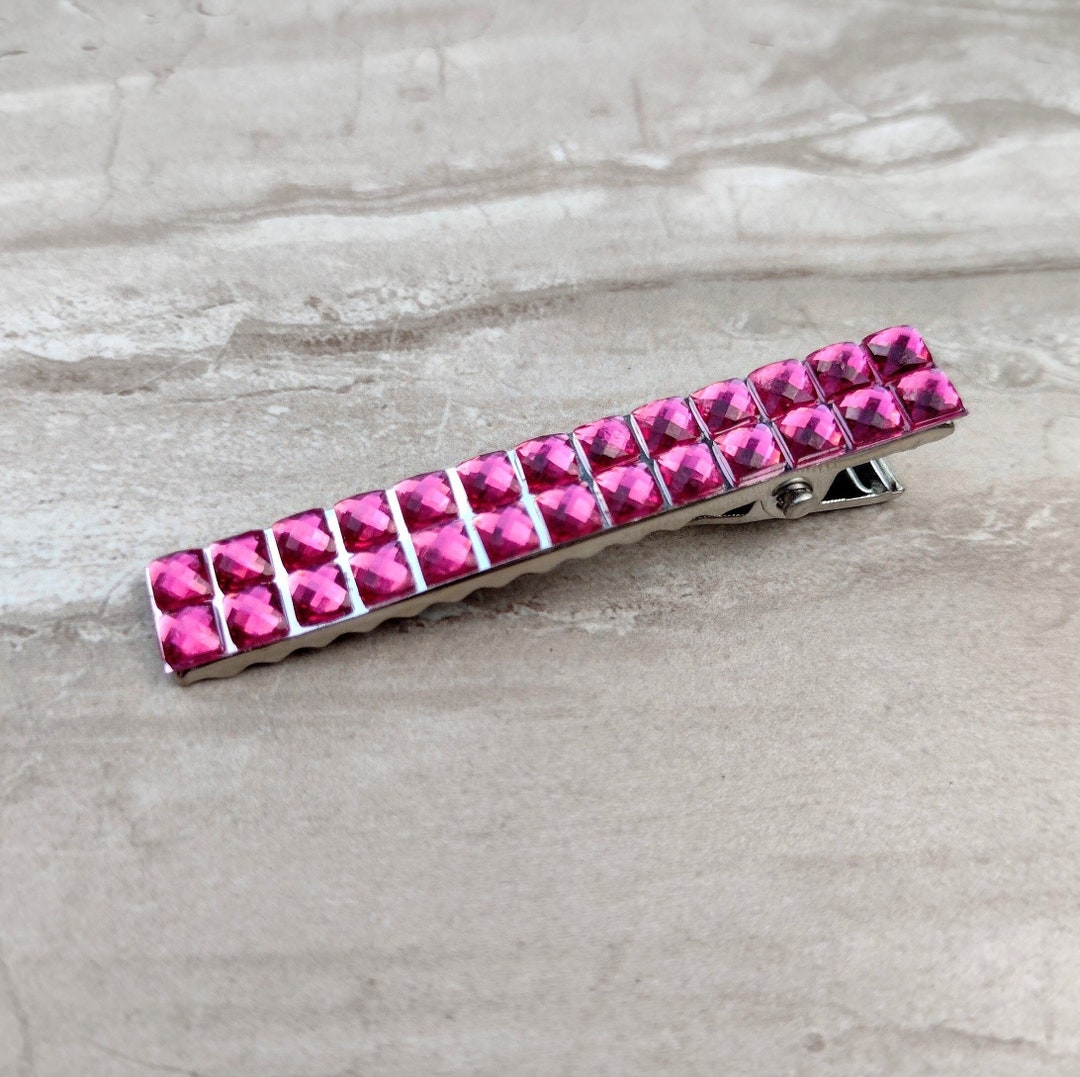 Pink Rhinestone Barrette, Double Bar, Alligator Clip, Gem Hair Clip ...
