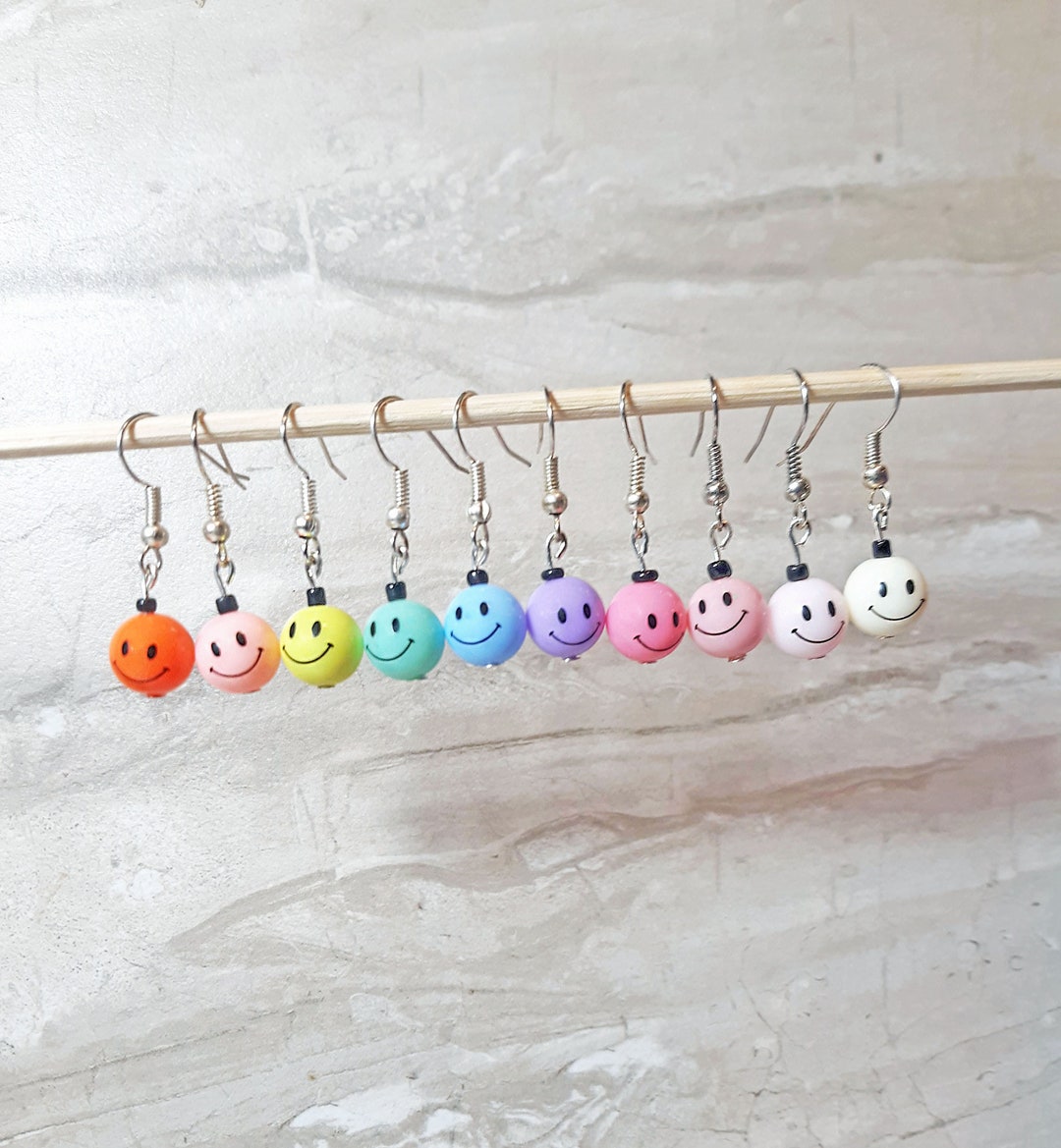 Smiley Face Earrings, Dangle Earrings, Happy, Good Vibes, Happy Face ...