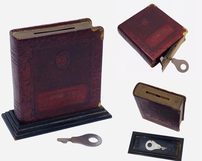 Antique Singer Sewing Machine Co Coin Bank Book Shaped Red W/ Key ...
