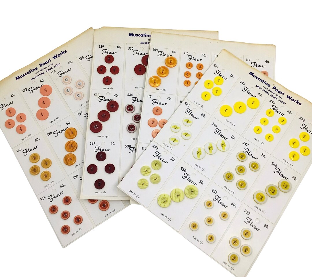 Vintage Muscatine Pearl Works Fleur Button Card Sheets Salesman Samples ...