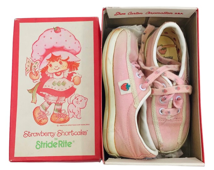 Vintage 80s Strawberry Shortcake Stride Sneakers Shoes W/ Box Youth ...
