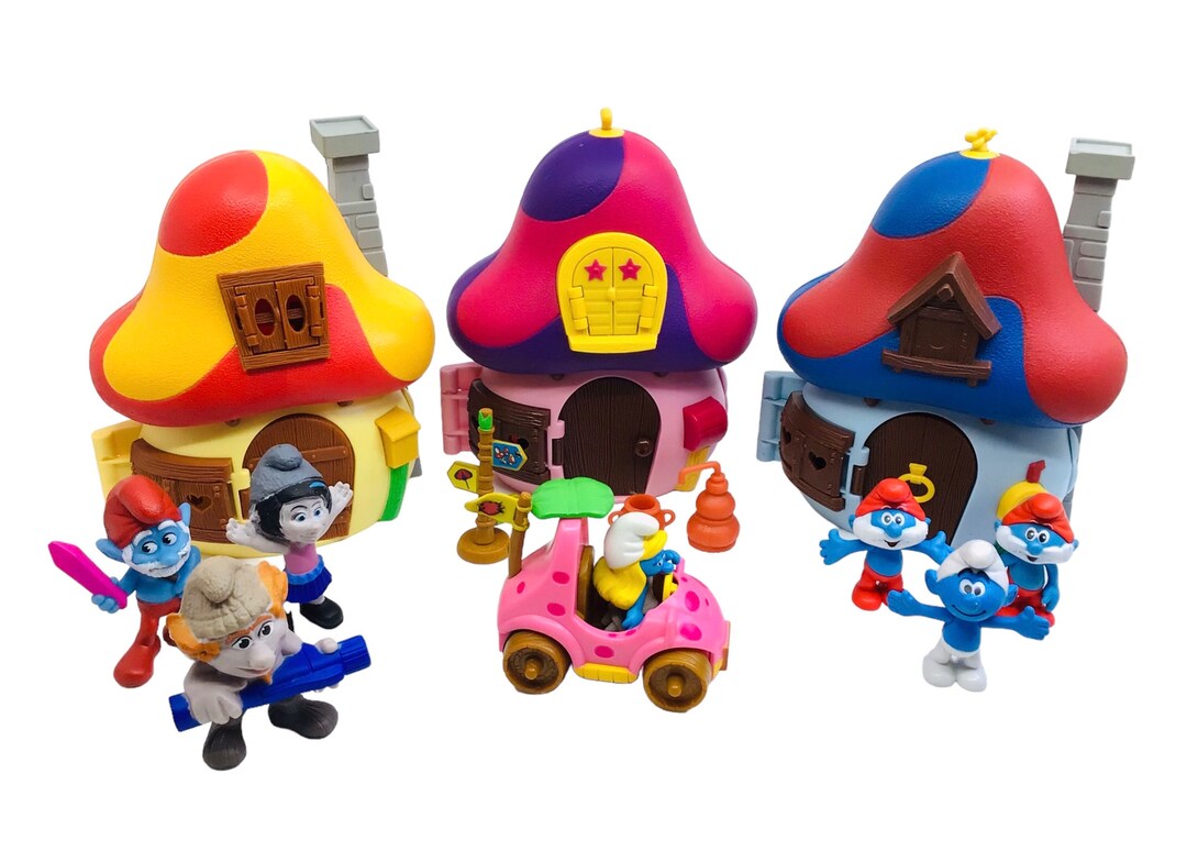 Smurfs Jakks Pacific Mushroom Houses Playsets PVC Figures Lot Papa ...