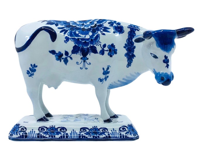 Vintage Royal Delft Cow Figurine Statue Blue & White Floral Decor - Etsy