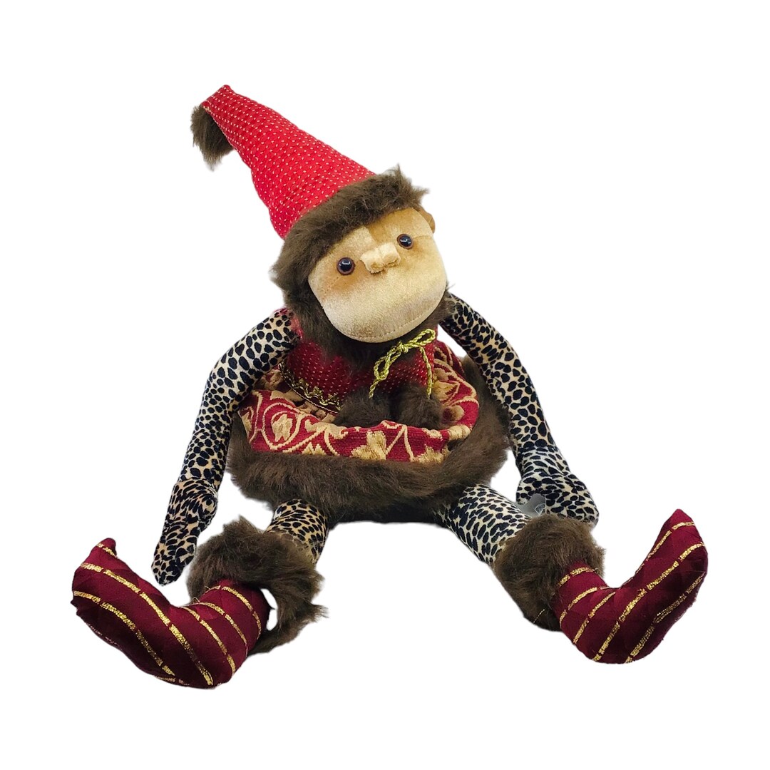 Vintage 90s Jester Plush Monkey Doll Shelf Sitter in Hat & Leopard ...