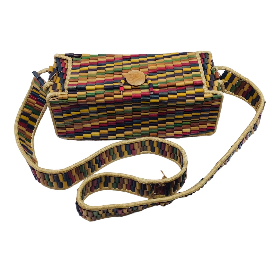 Vintage 1940s Wooden Beaded Purse Multicolor Box Purse 9.5x 4 X 4 Made ...