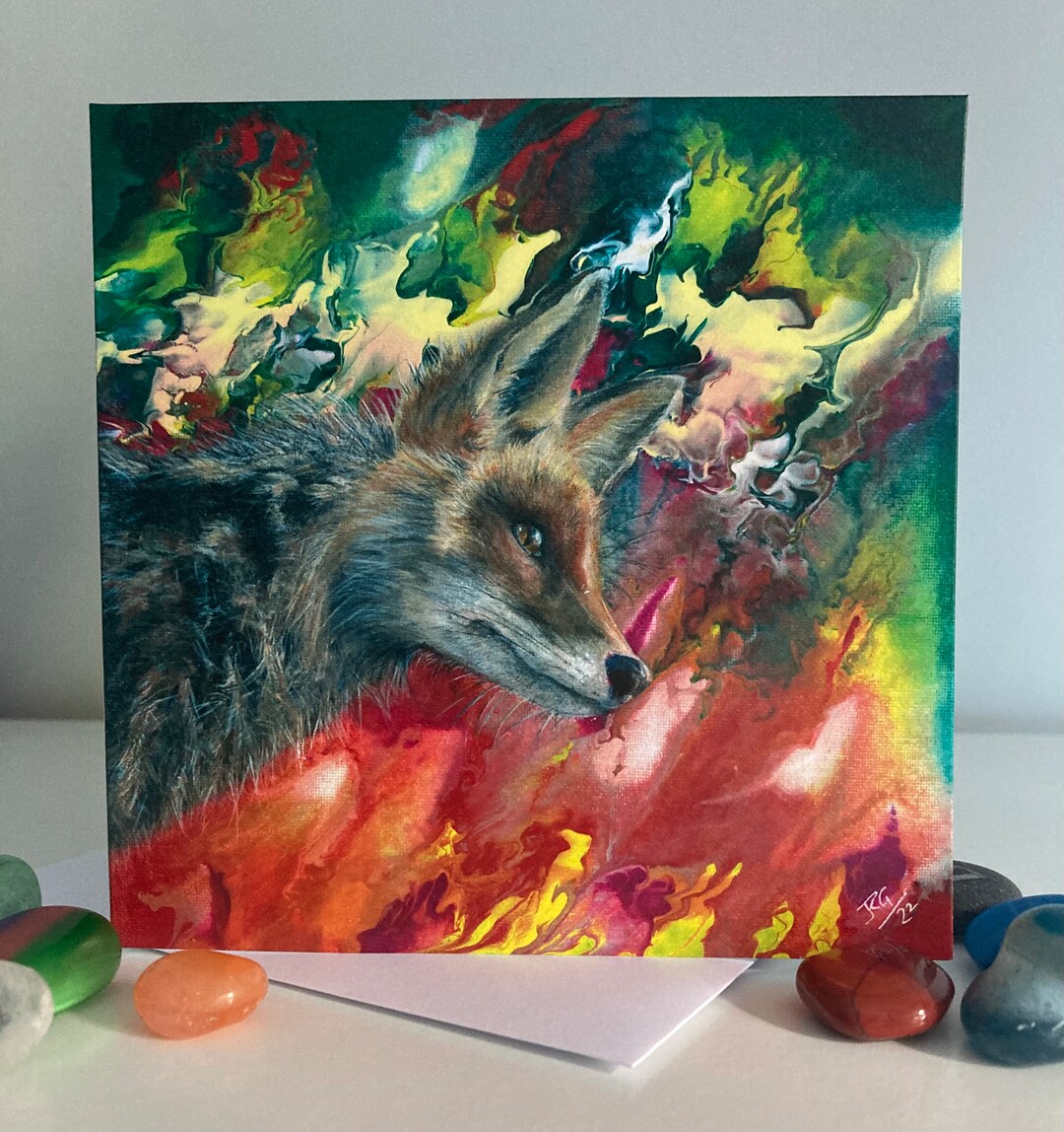 Colourful Fox Greetings Card, Blank Fox Birthday Card, Fox Note Card ...
