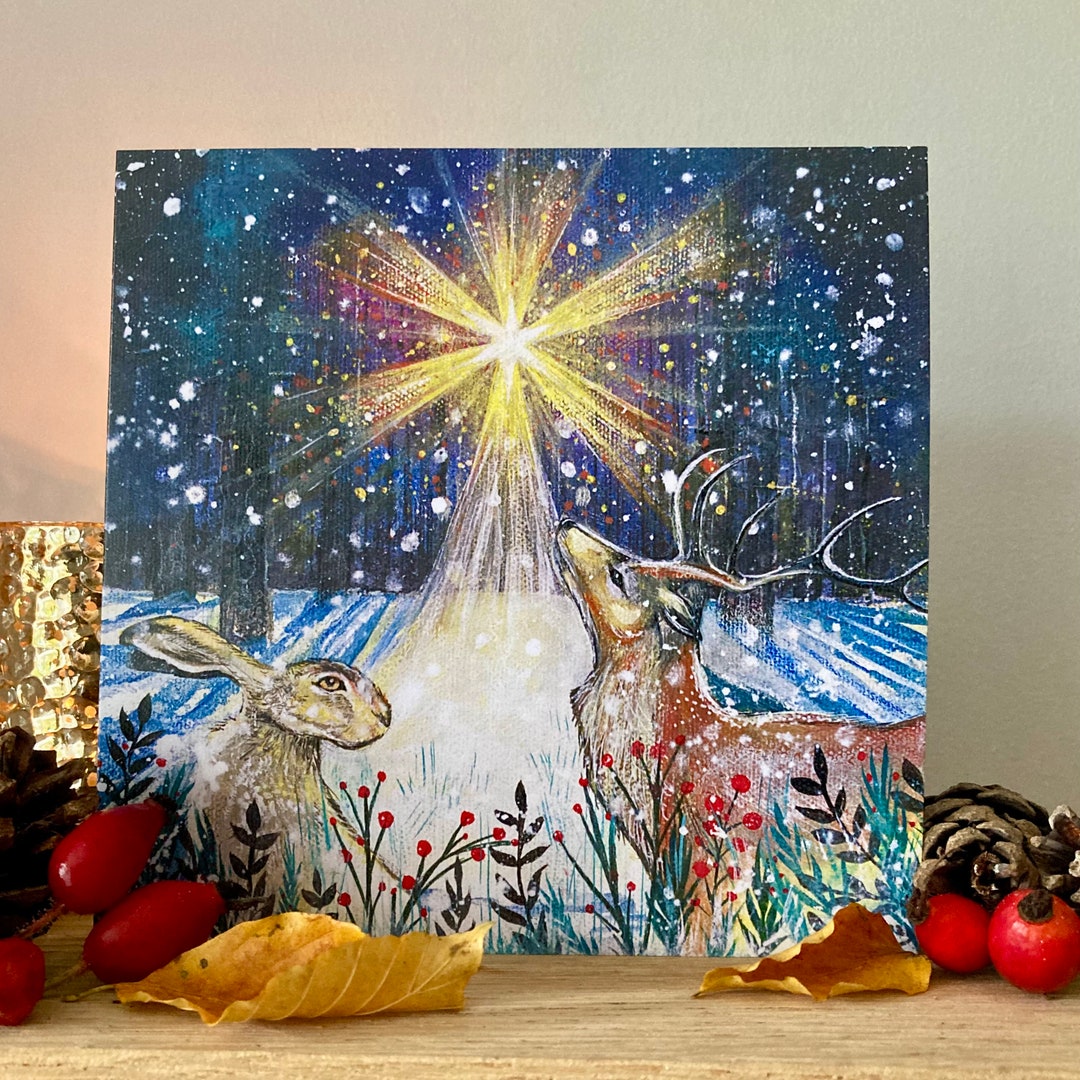 Magical Stag and Hare Christmas or Yule Card, Heralds of Light Winter ...