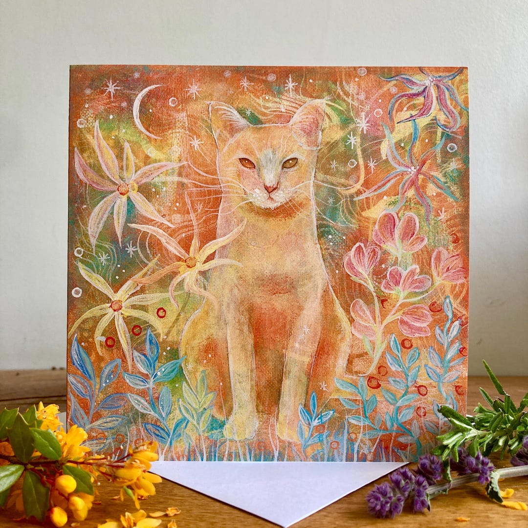 Orange Cat Blank Greetings Card, the Seer’, Magical Colourful Card for ...