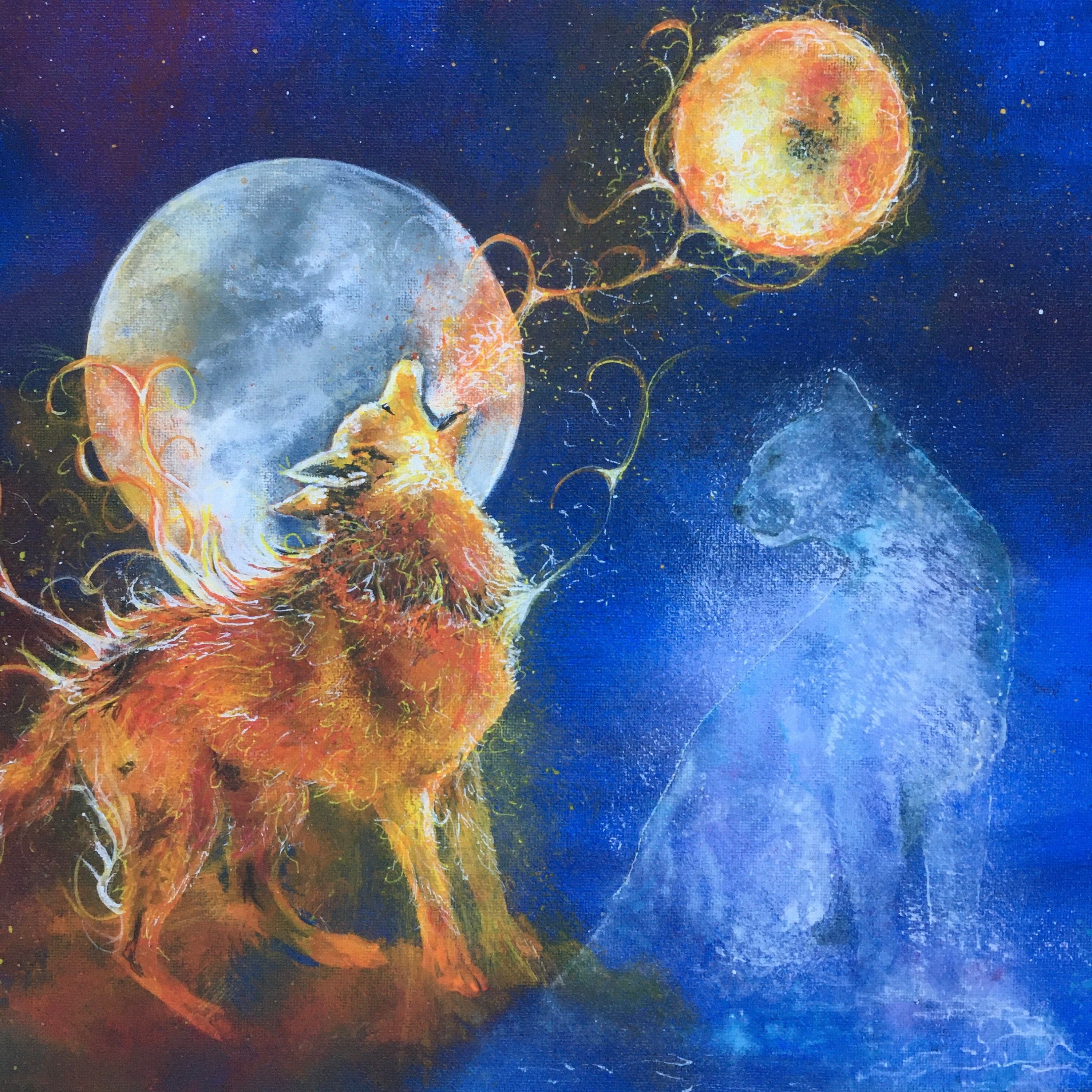 Howling Wolf and Moon Giclee Print Pagan Wolf Art Sun and | Etsy