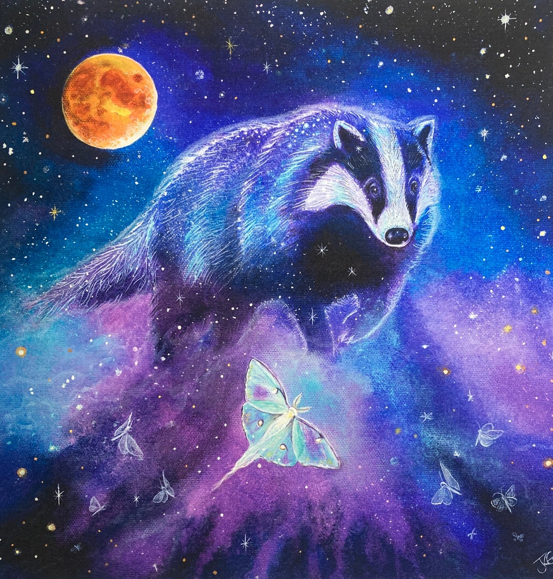 Magical Celestial Badger Wall Art Print, Fantasy Cosmos Leaping Badger ...