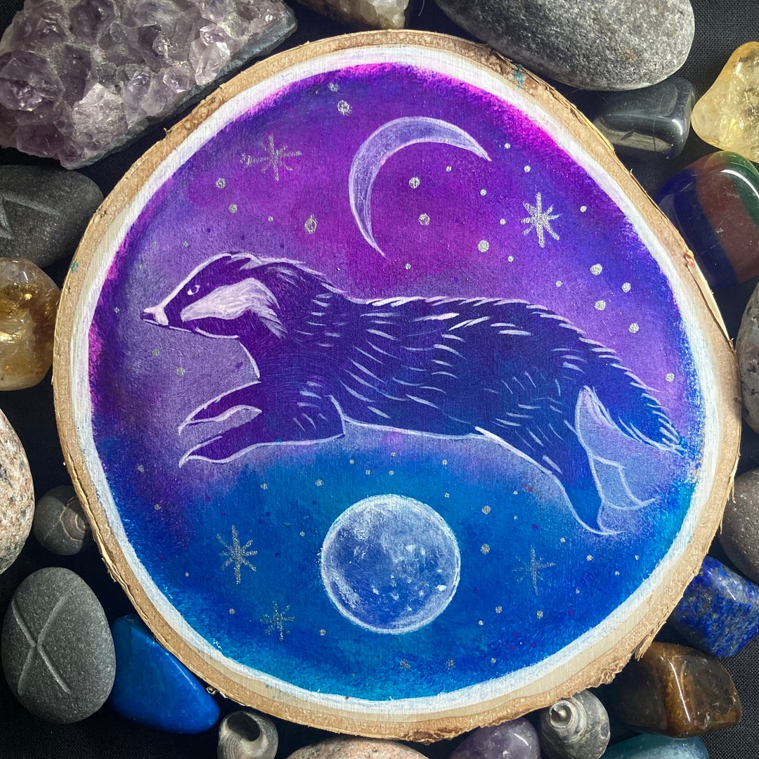 Badger Painting Small Original Moon and Badger Art Badger - Etsy