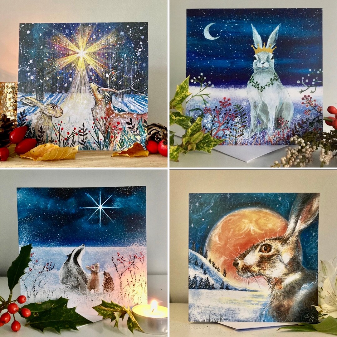Mixed Christmas Yule Card Pack Magical Christmas Cards Hare - Etsy