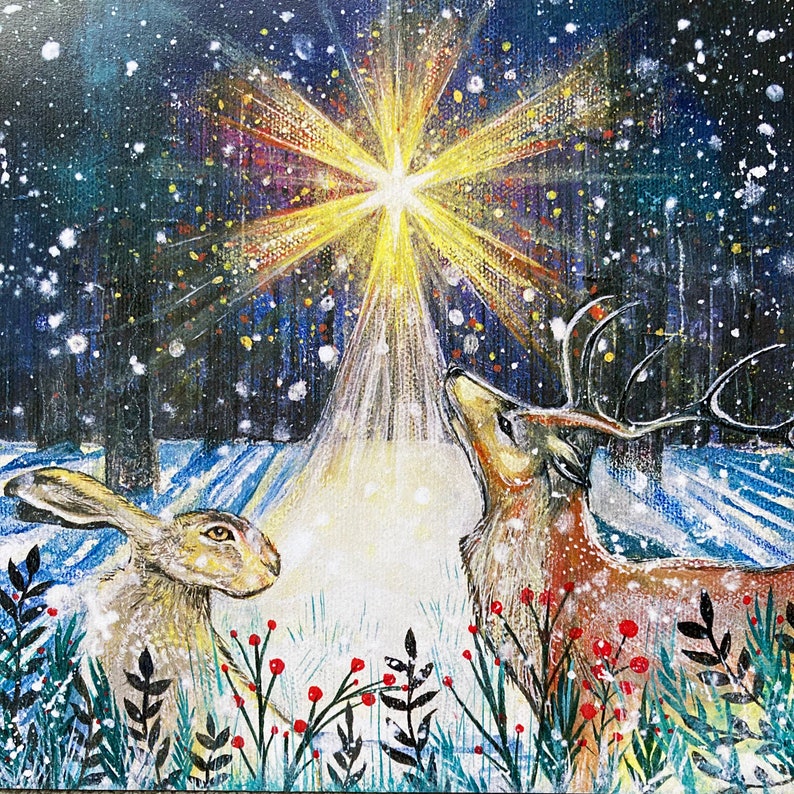 Woodland Animals Christmas Card, Winter Solstice Greetings, Midwinter ...