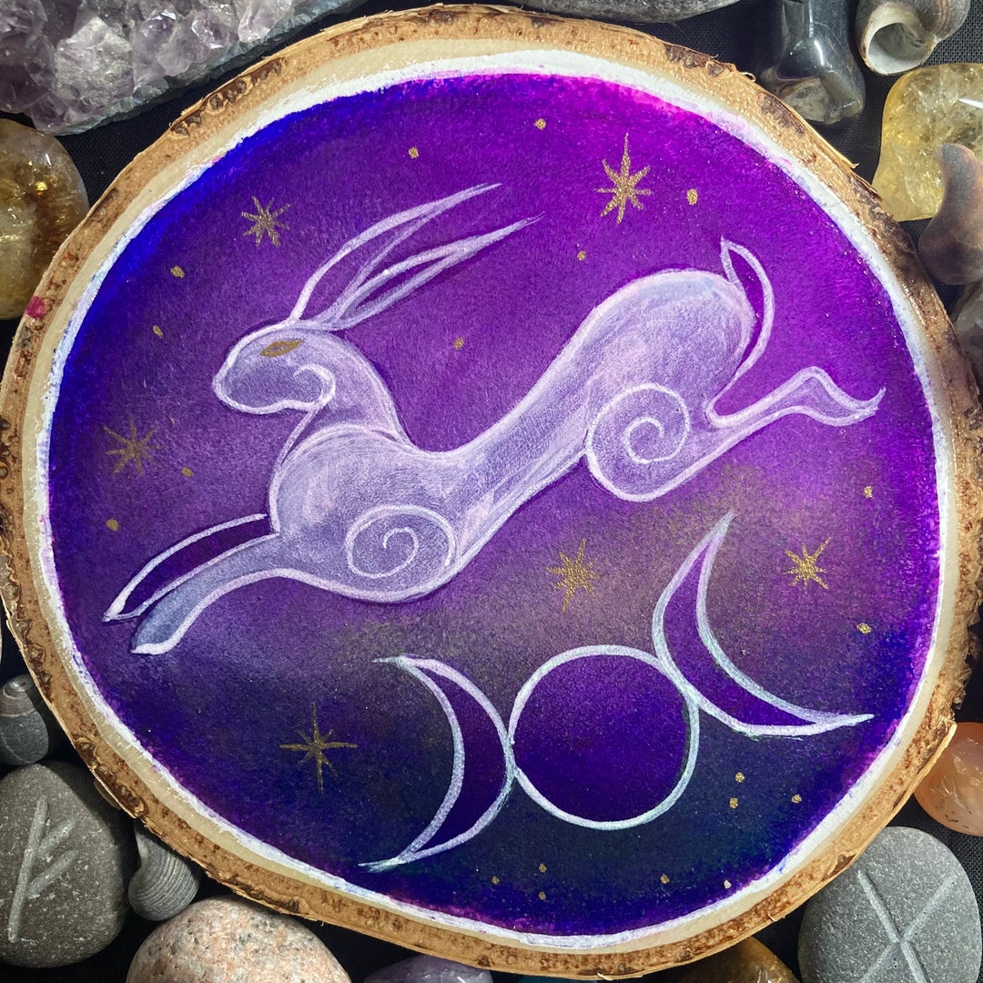 Leaping Hare Wood Slice Painting Hare Art Triple Moon Art - Etsy