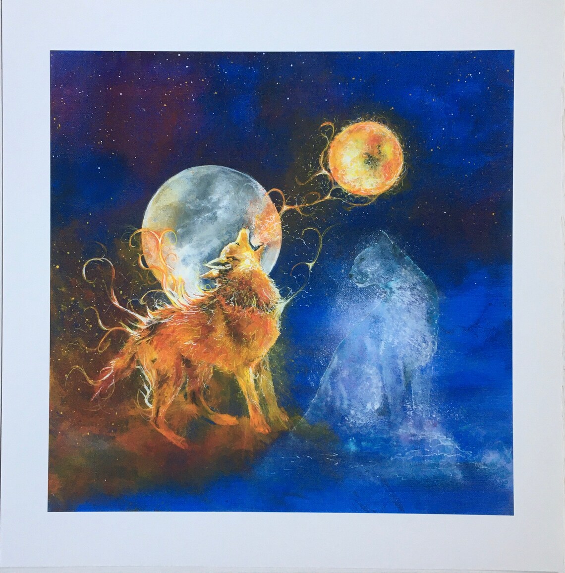 Howling Wolf and Moon Giclee Print Pagan Wolf Art Sun and | Etsy