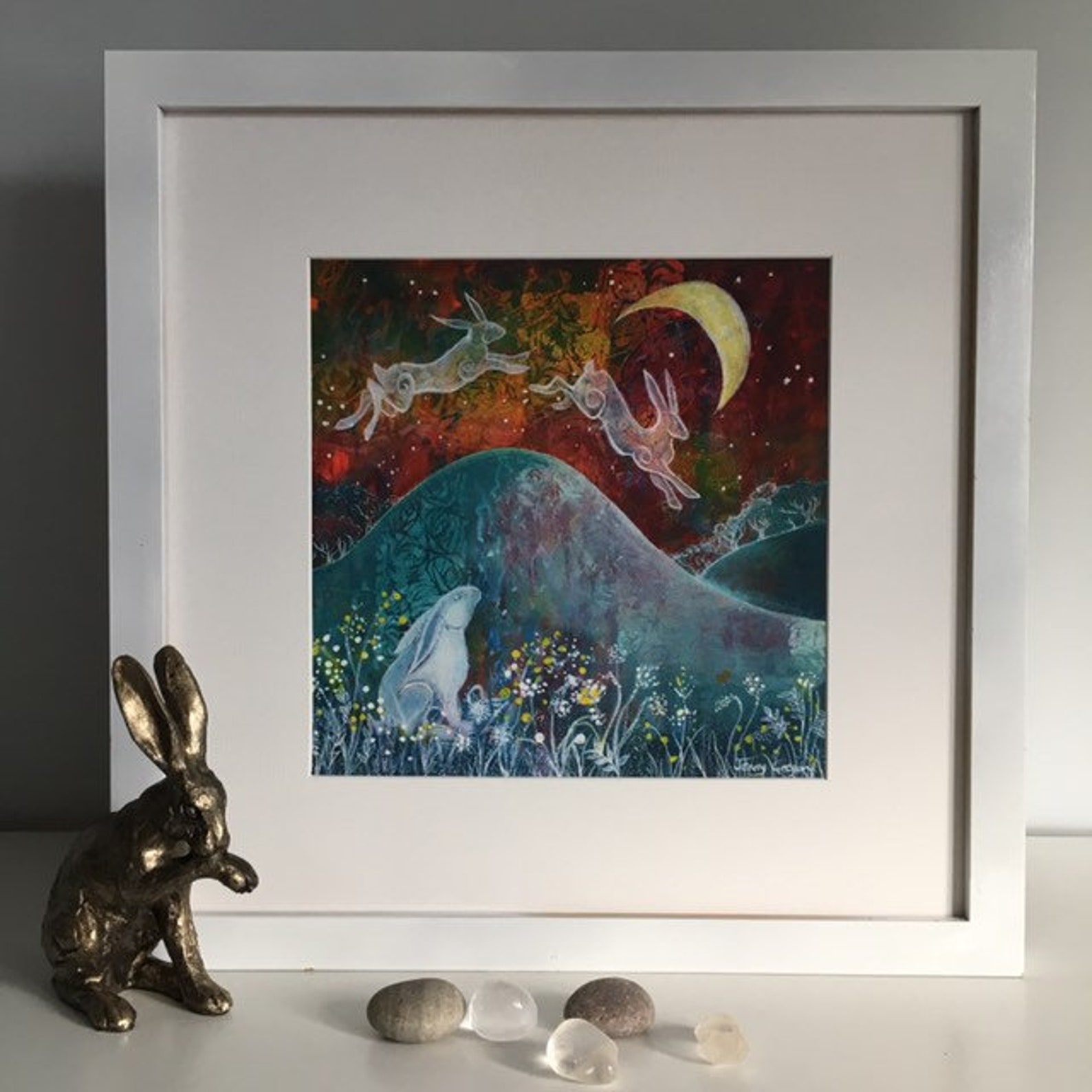 Moongazing Hare Colourful Fine Art Print Magical Hare Wall - Etsy UK
