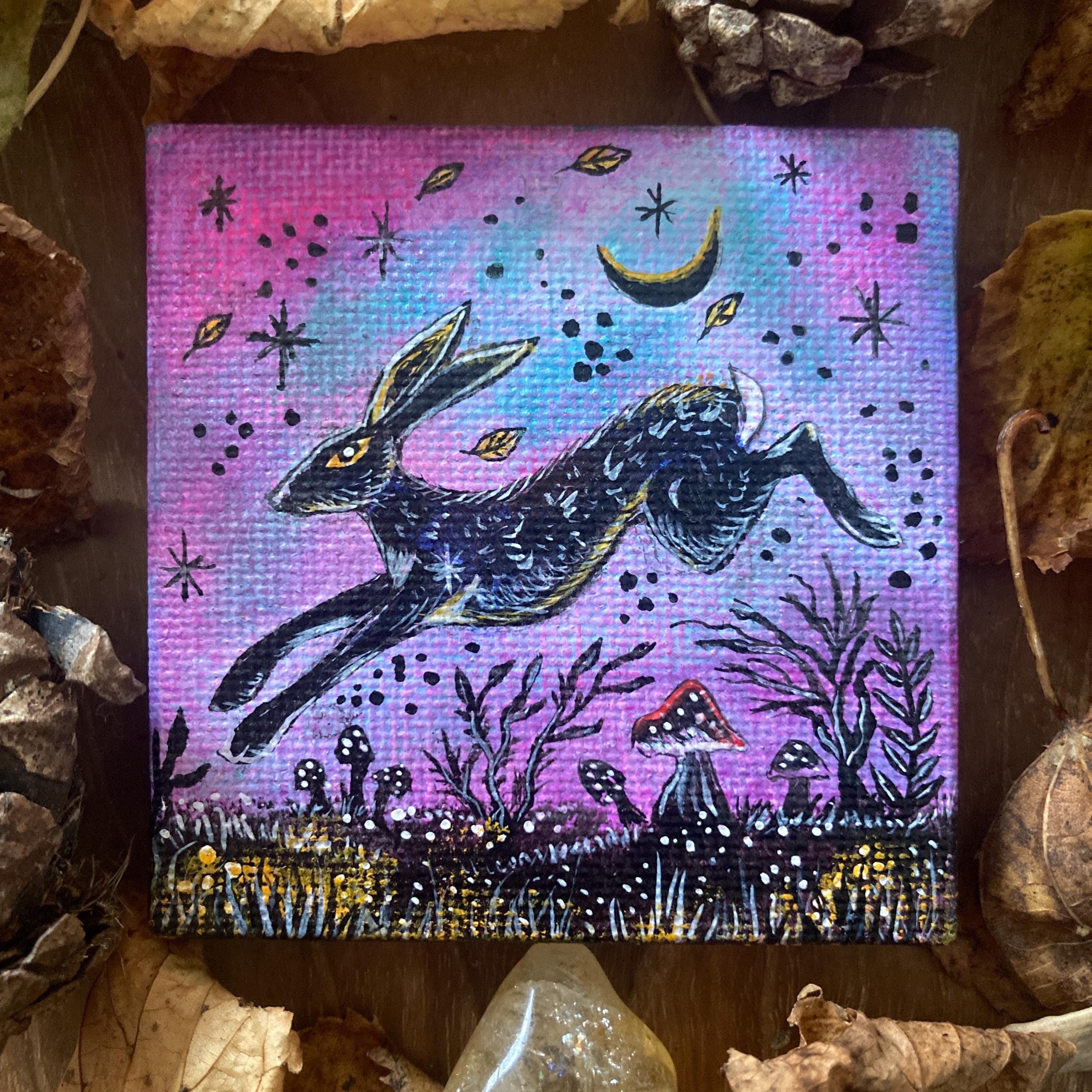 Magical Black Moon Hare Original Painted Fridge Magnet, Miniature Moon ...