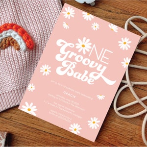 One Groovy Baby Birthday Party Invitations, 1st Birthday Retro Daisy ...