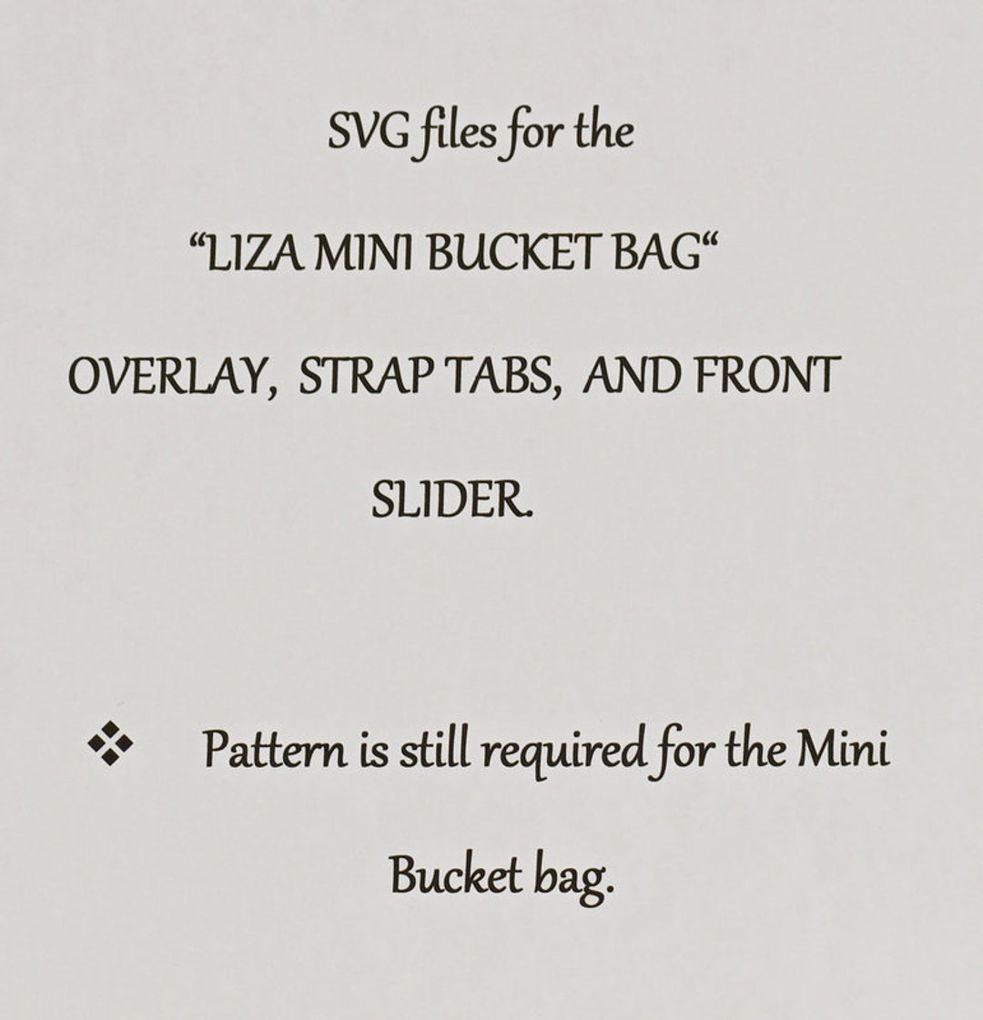 SVG FILES for Liza Mini Bucket Bag Overlay, Strap Tabs, and Front ...