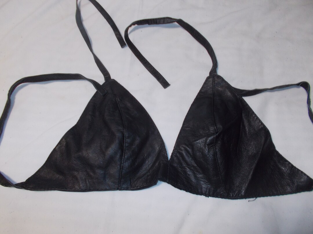 Genuine~leather~bra~halter Top~black~biker~motorcycle~rider~90's~old ...