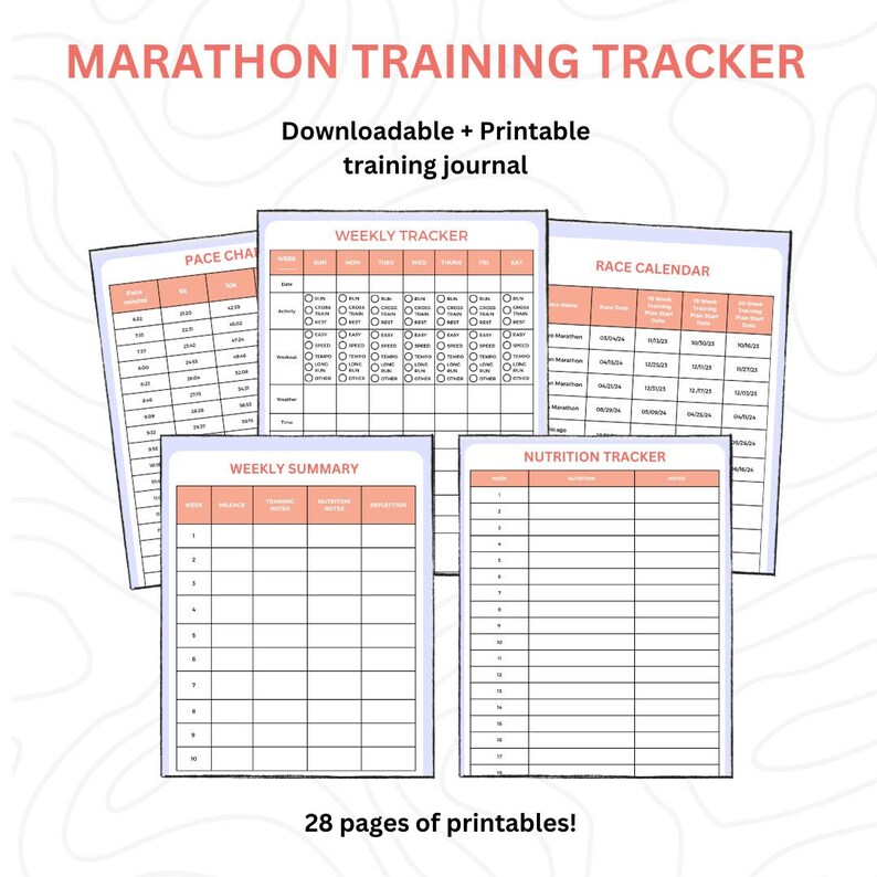 Marathon Training Tracker, Printable Running Tracker, Training Log ...