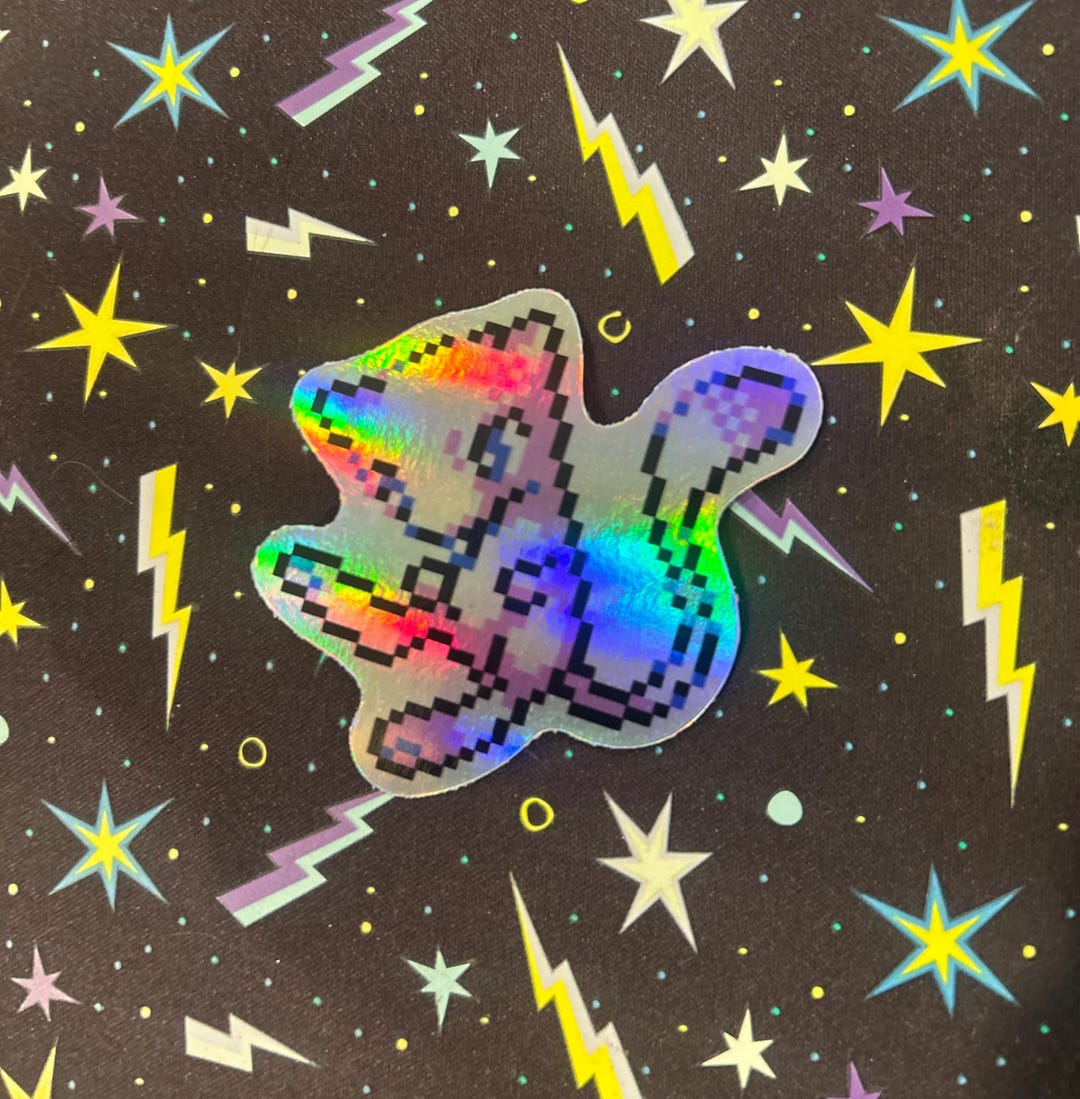 Holographic Mew Sticker | Retro Pixel Pokémon Vinyl Decal | Psychic ...